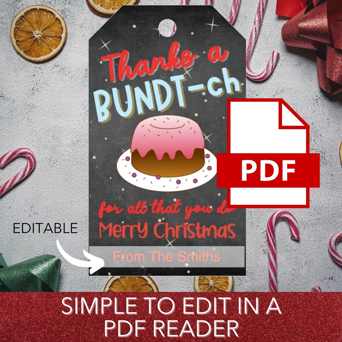 Printable Christmas Bundt Cake Gift Tag Editable Instant | Etsy