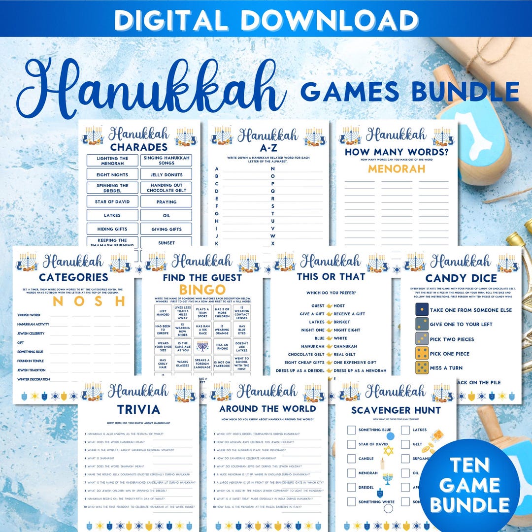 Hanukkah Games Bundle, Printable Family Activities for Kids and Adults ...