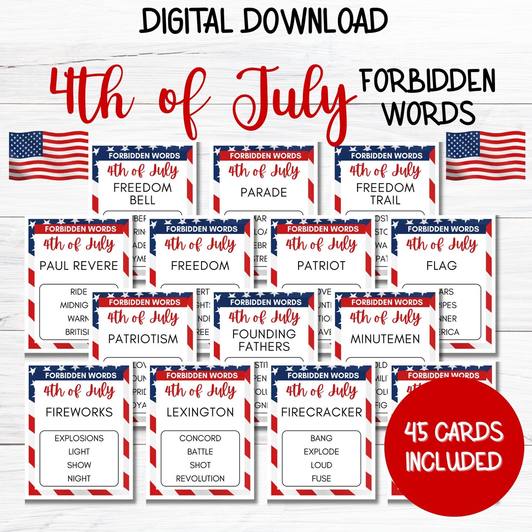 4th of July Taboo Words Game, Forbidden Words Party Game, Patriotic ...