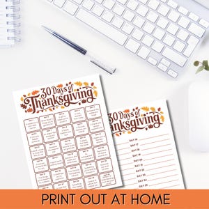 30 Days of Gratitude Challenge, Printable Family Thanksgiving Activity ...