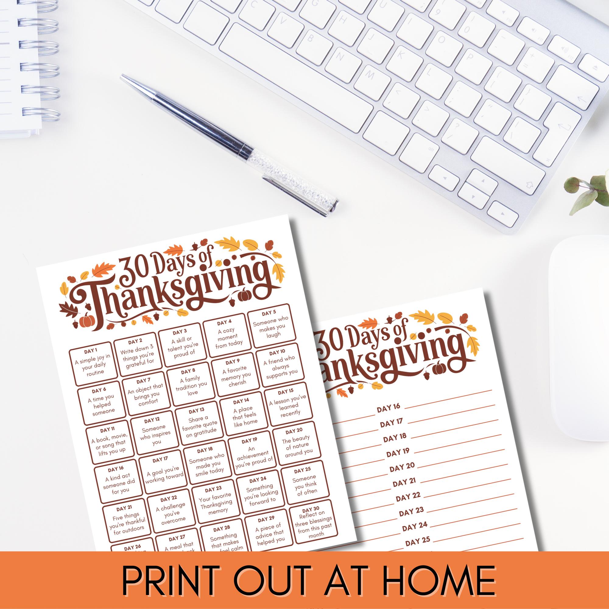 30 Days of Gratitude Challenge, Printable Family Thanksgiving Activity ...