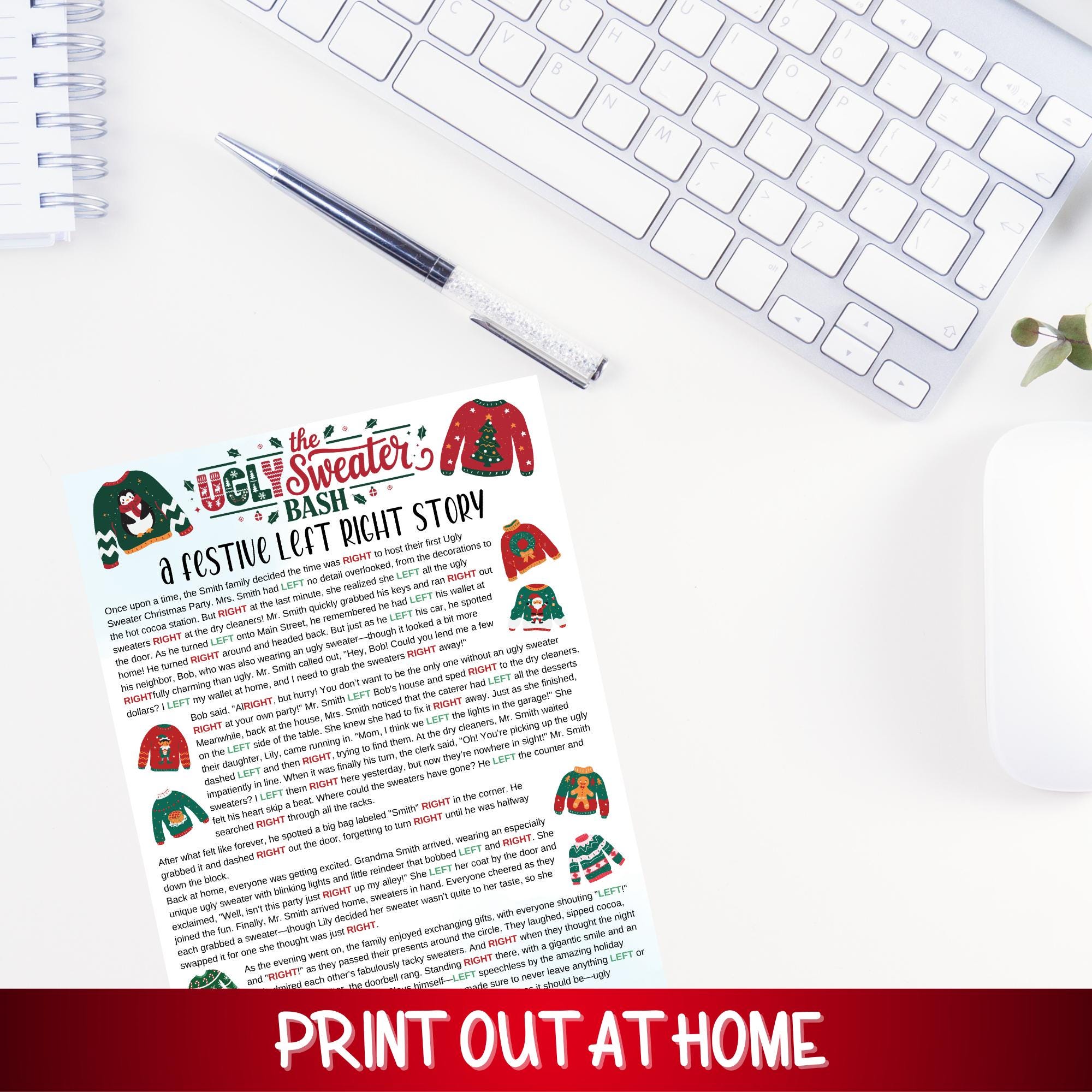 Ugly Sweater Party Game, Christmas Left Right Game, Festive Pass the ...