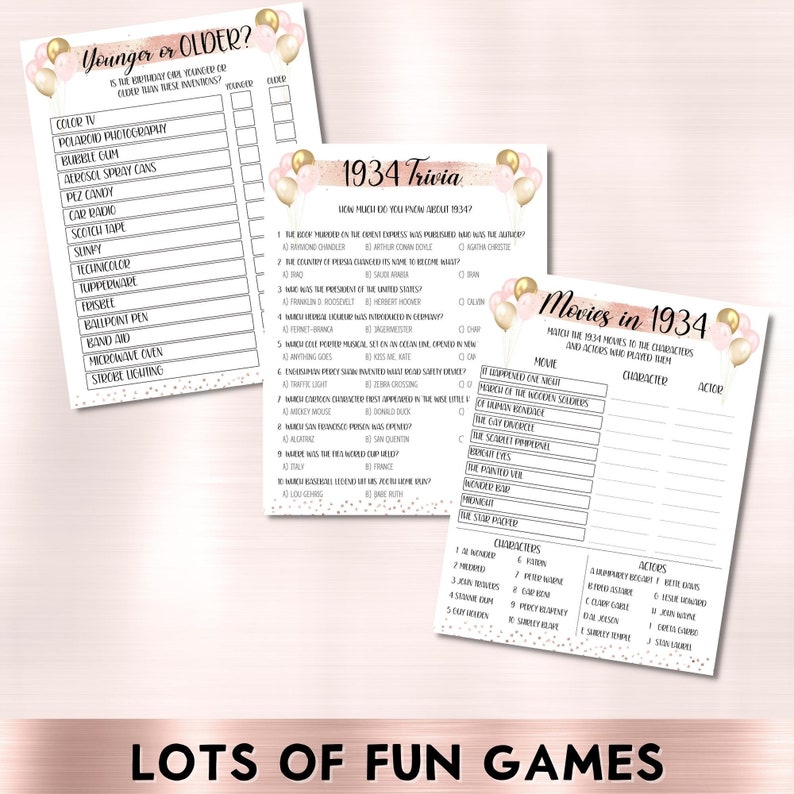 92nd Birthday Party Games for Her, Born in 1934 Trivia, Music Quiz ...