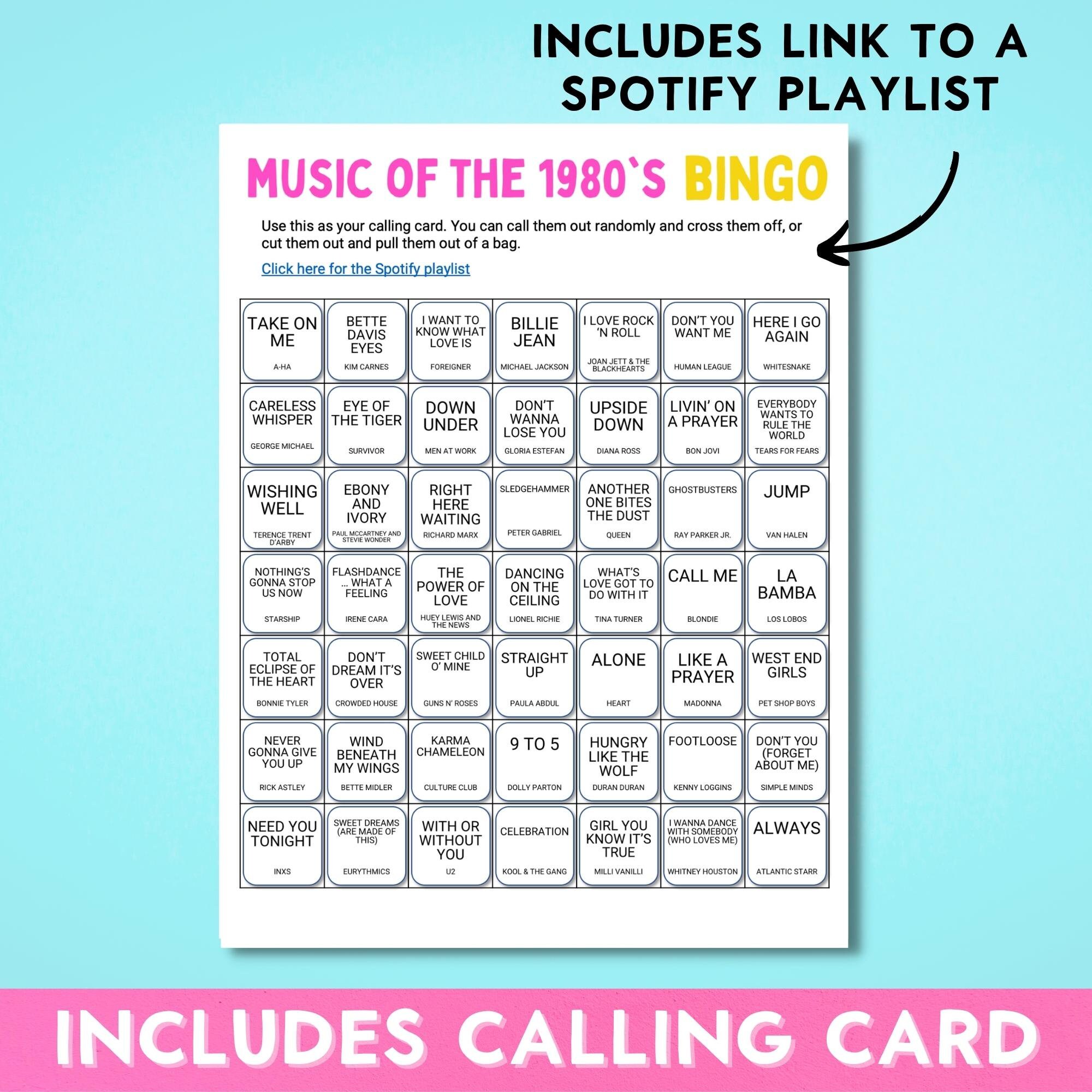 Printable Music of the 1980's Bingo Game 60 Cards - Etsy UK