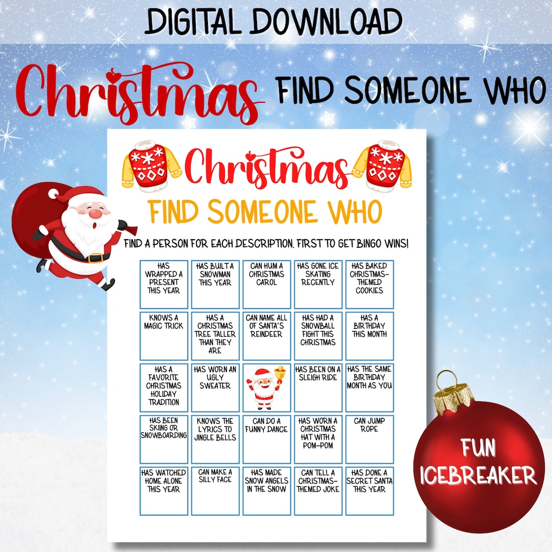 Christmas Find Someone Who | Christmas Group Game | Icebreaker Bingo ...
