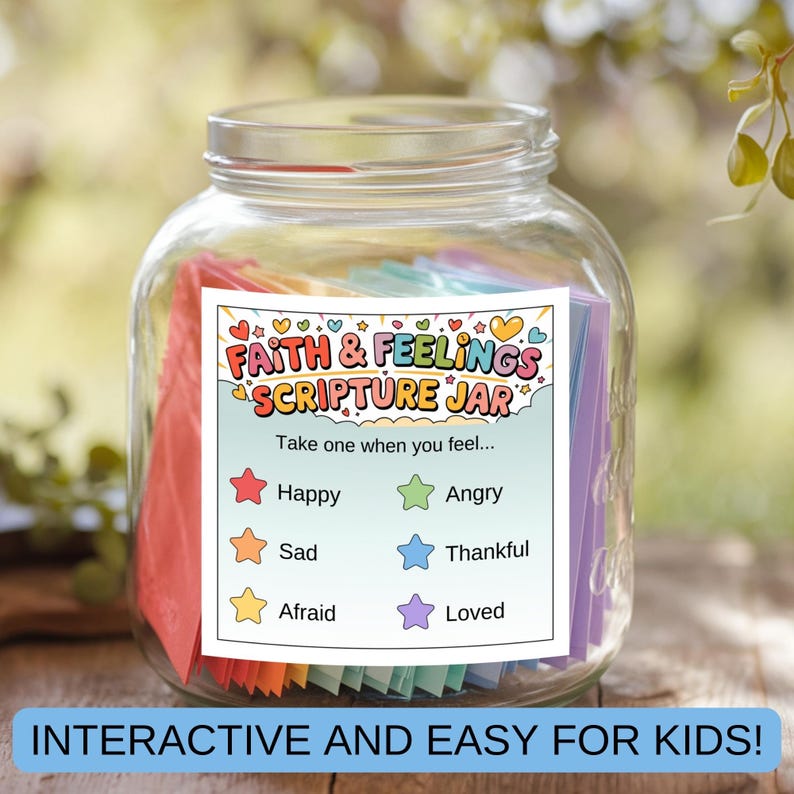 Make Your Own Scripture Jar for Kids, Bible Verses Emotions Jar ...