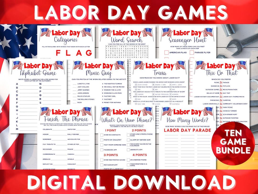 Labor Day Games Bundle, Printable, Trivia Quiz, Patriotic Party Game ...