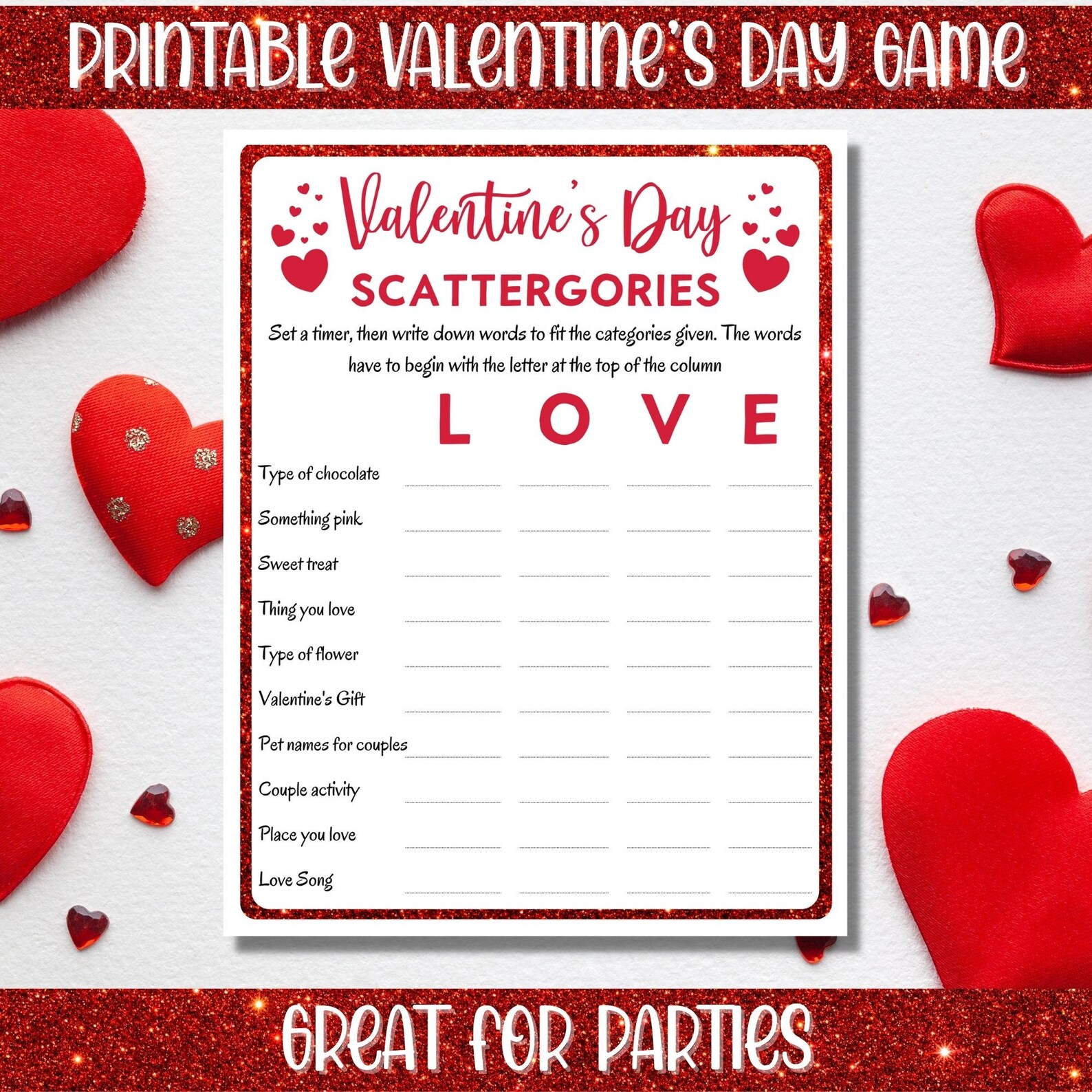 Printable Valentine's Day Scattergories Party Game - Etsy