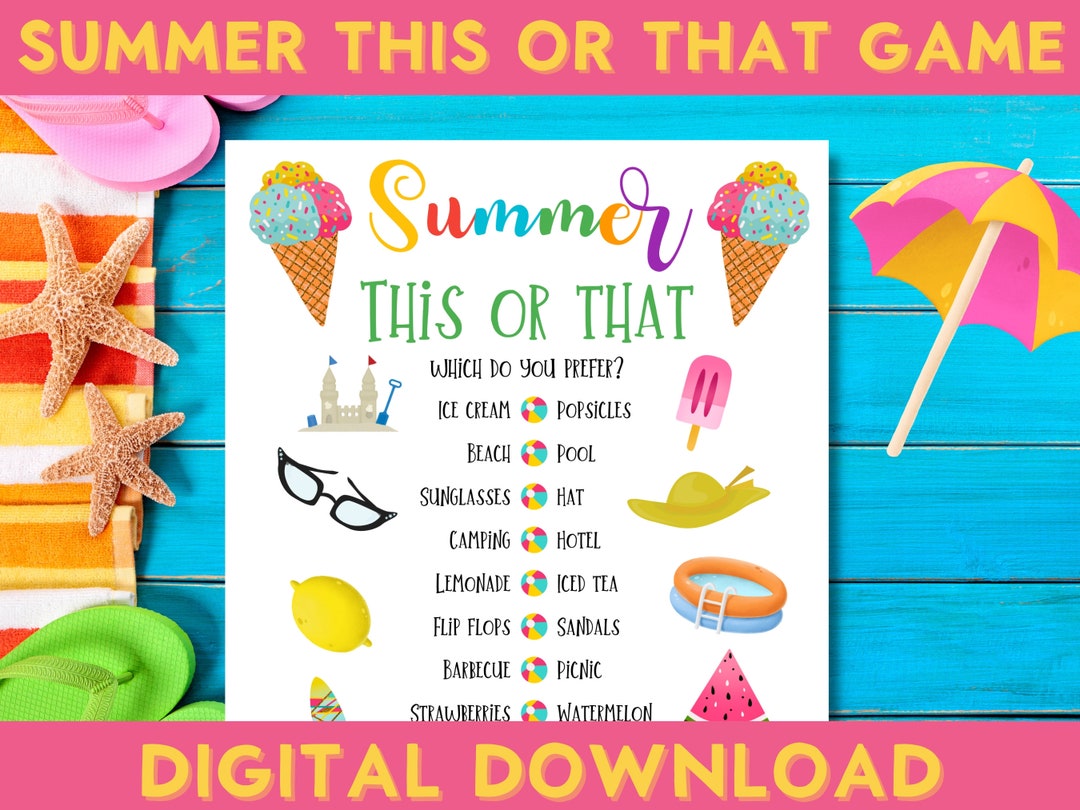 Summer This or That Game, Printable Activity, Pool Party, Family Fun ...
