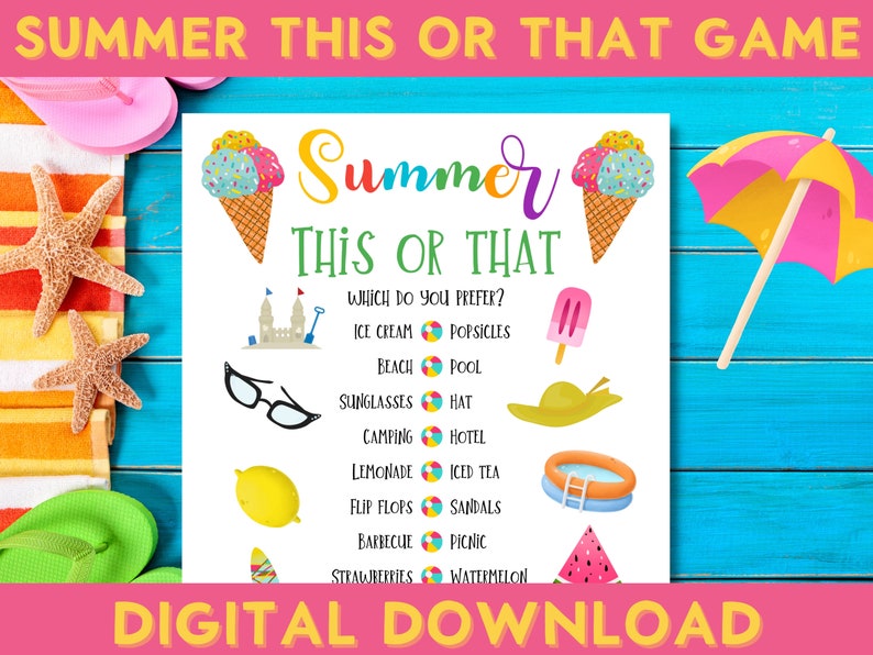 Summer This or That Game Printable Activity Pool Party - Etsy