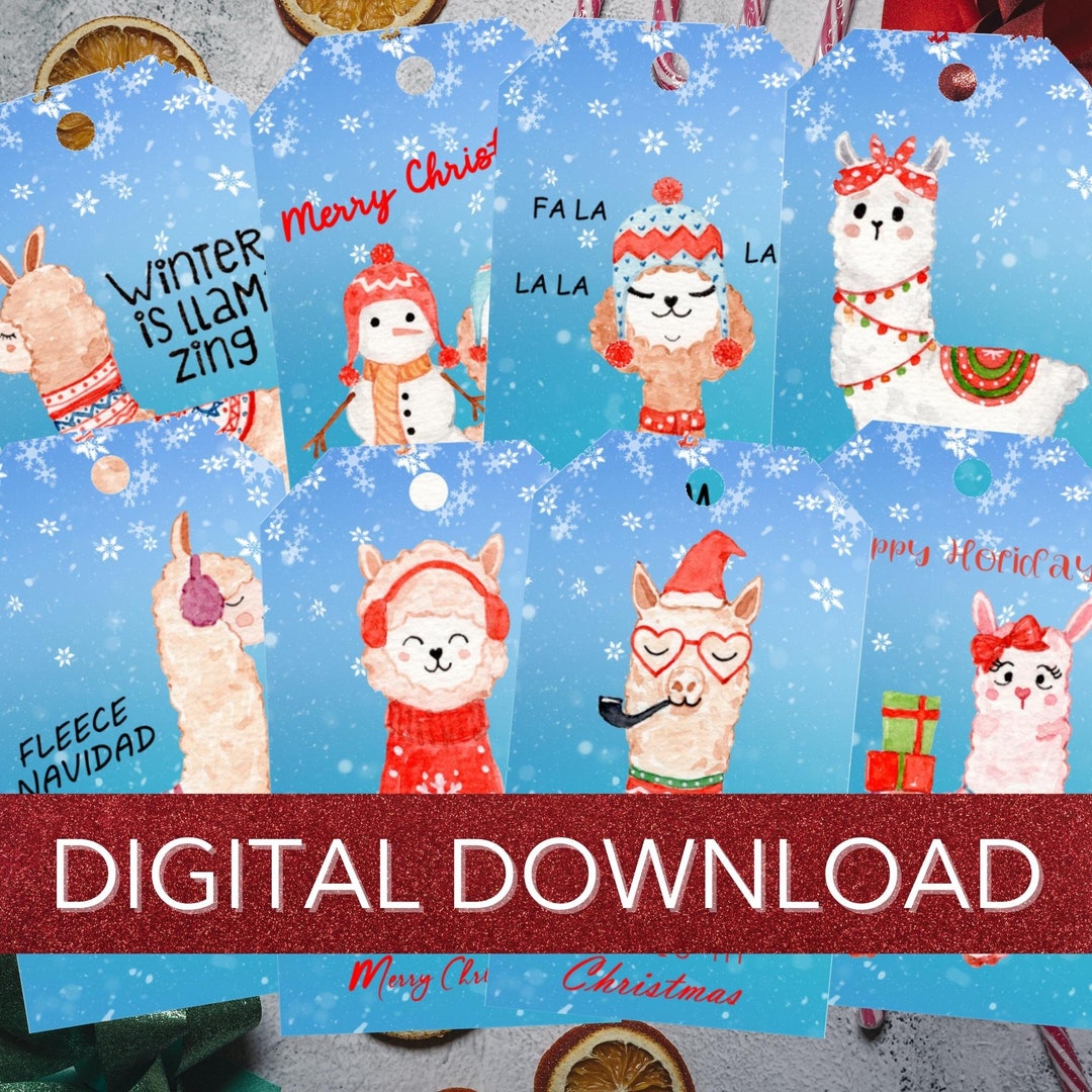 Printable Christmas Llamas Gift Tag, Set of 8, Editable Instant Digital ...