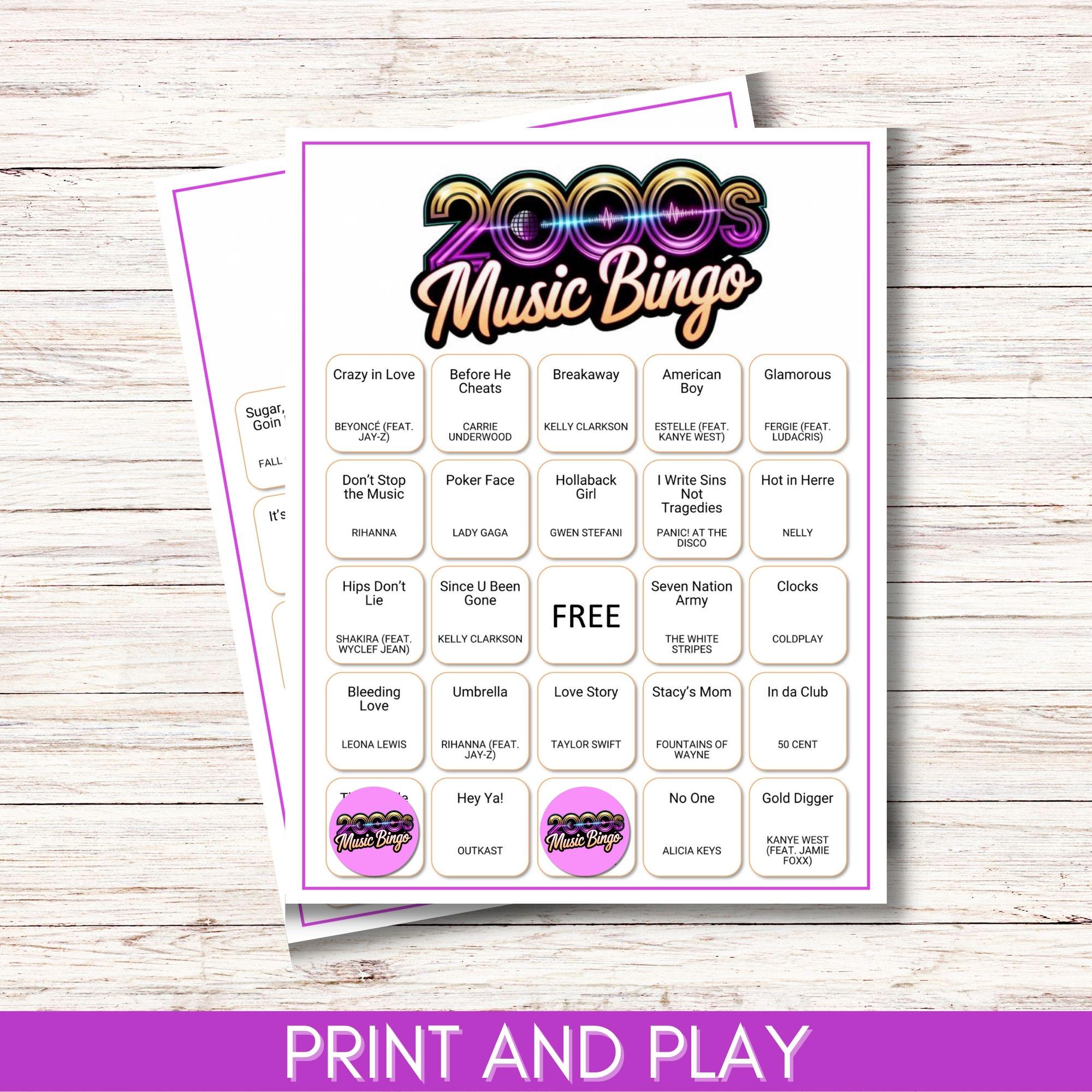 2000s Music Bingo, Printable Music Game, Party Game, Instant Download ...