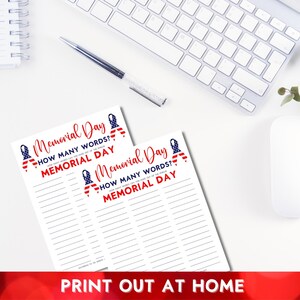 Printable Memorial Day How Many Words Game, Family Party Fun, Patriotic ...