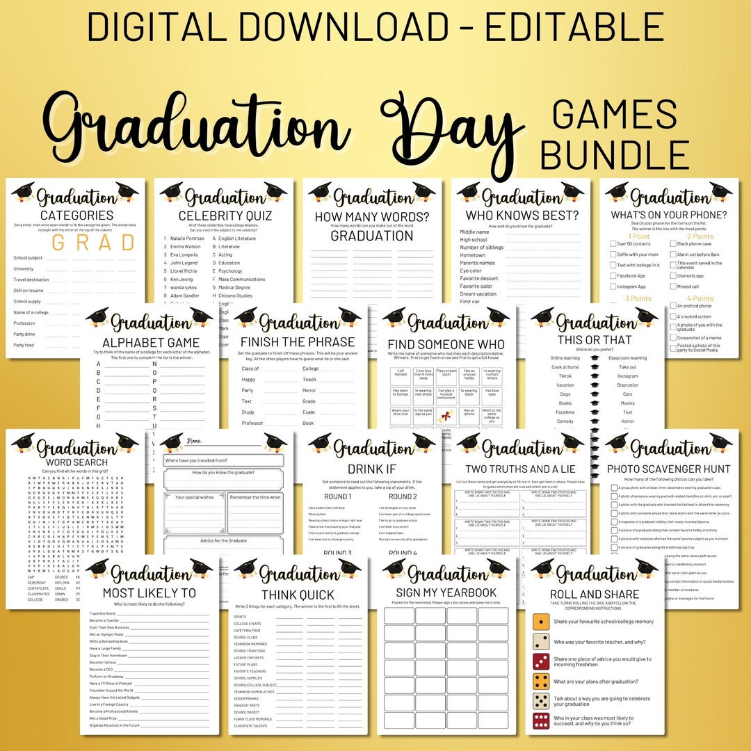 Graduation Party Game Bundle: Editable Printable Games (digital ...