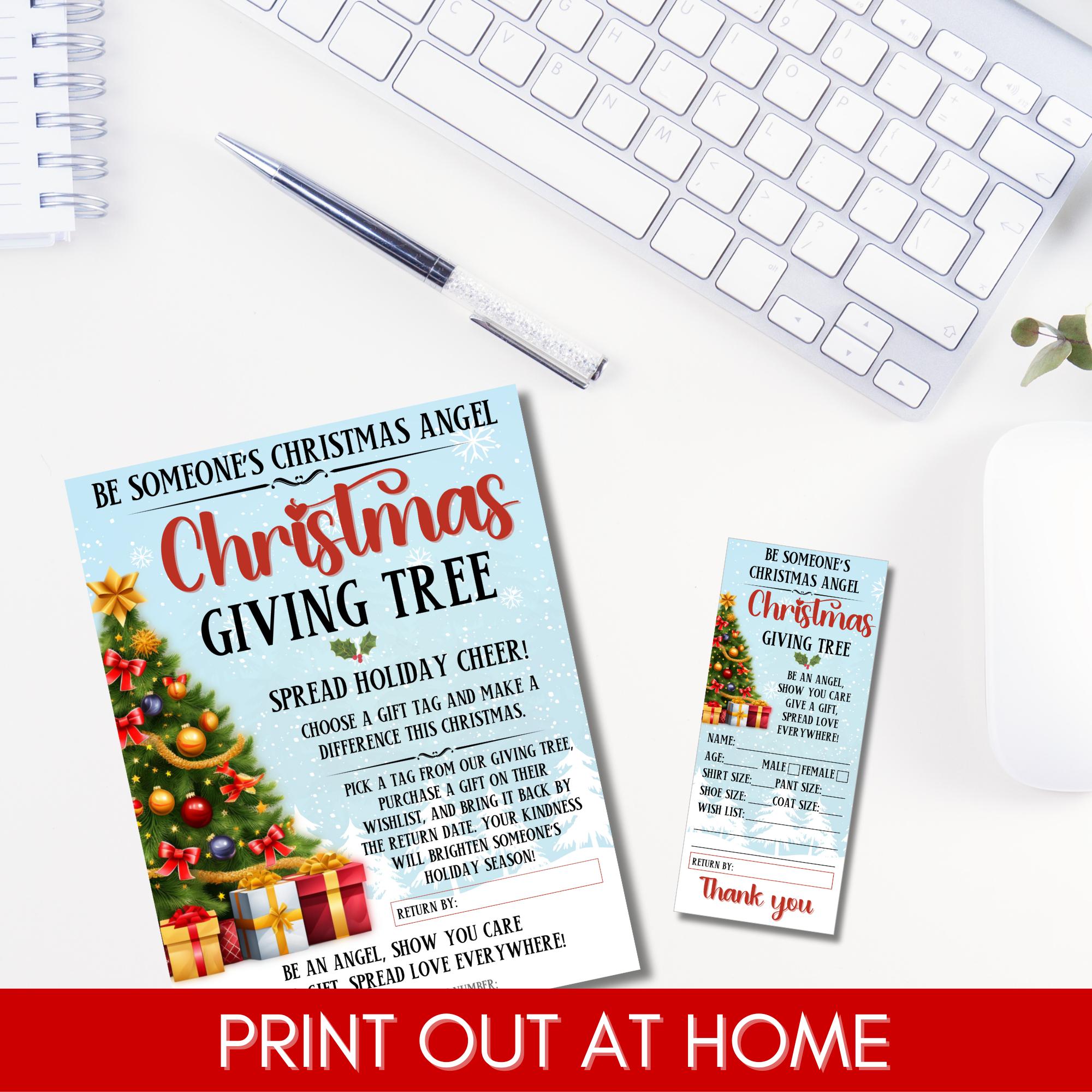 Christmas Giving Tree Gift Tag, Editable Christmas Angel Tree Flyer ...