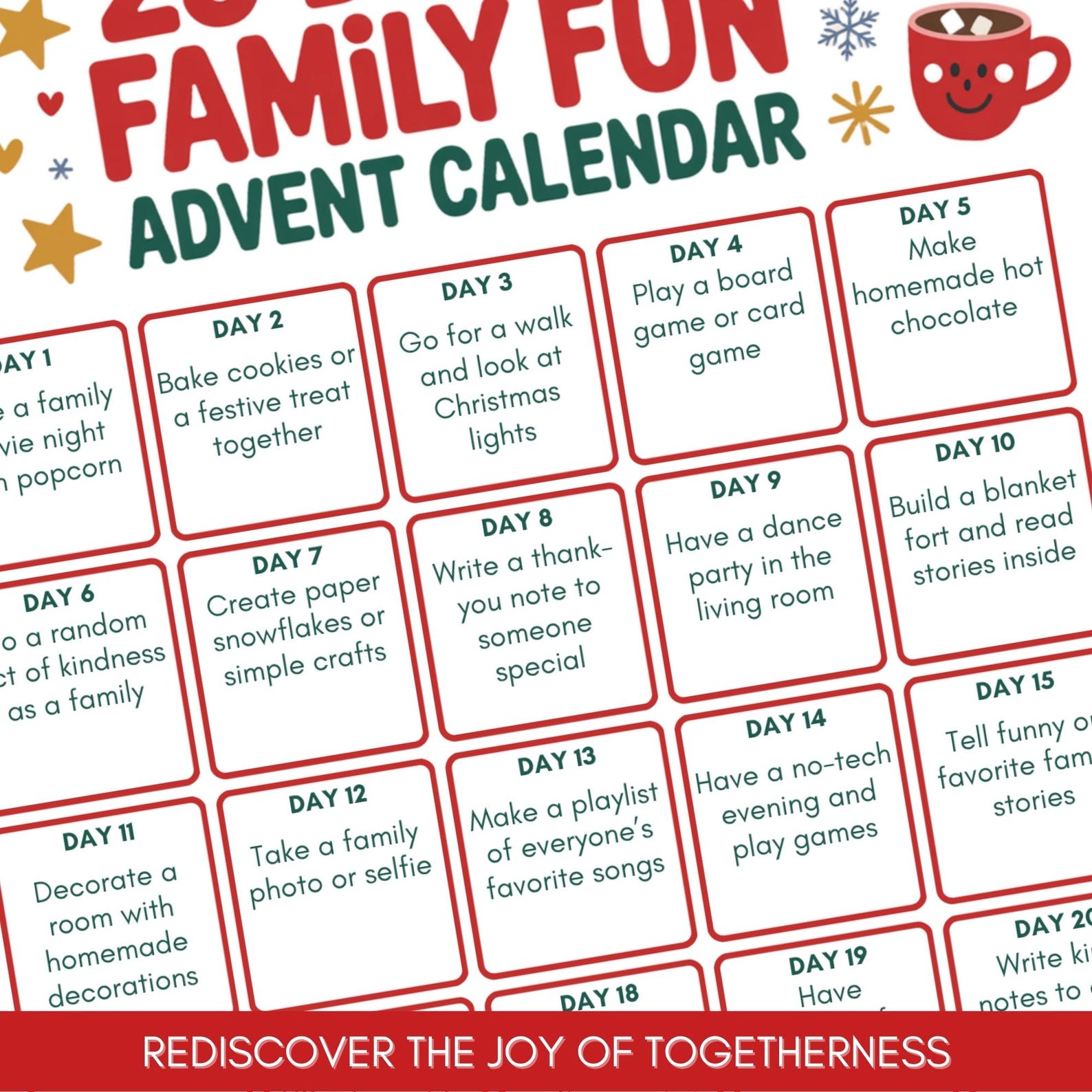 Christmas Advent Calendar – 25 Days of Family Fun – Editable Printable ...