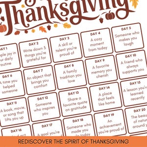 30 Days of Gratitude Challenge, Printable Family Thanksgiving Activity ...