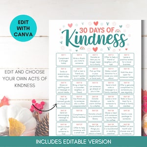 30 Days of Kindness Calendar, Thanksgiving Countdown, Acts of Kindness ...