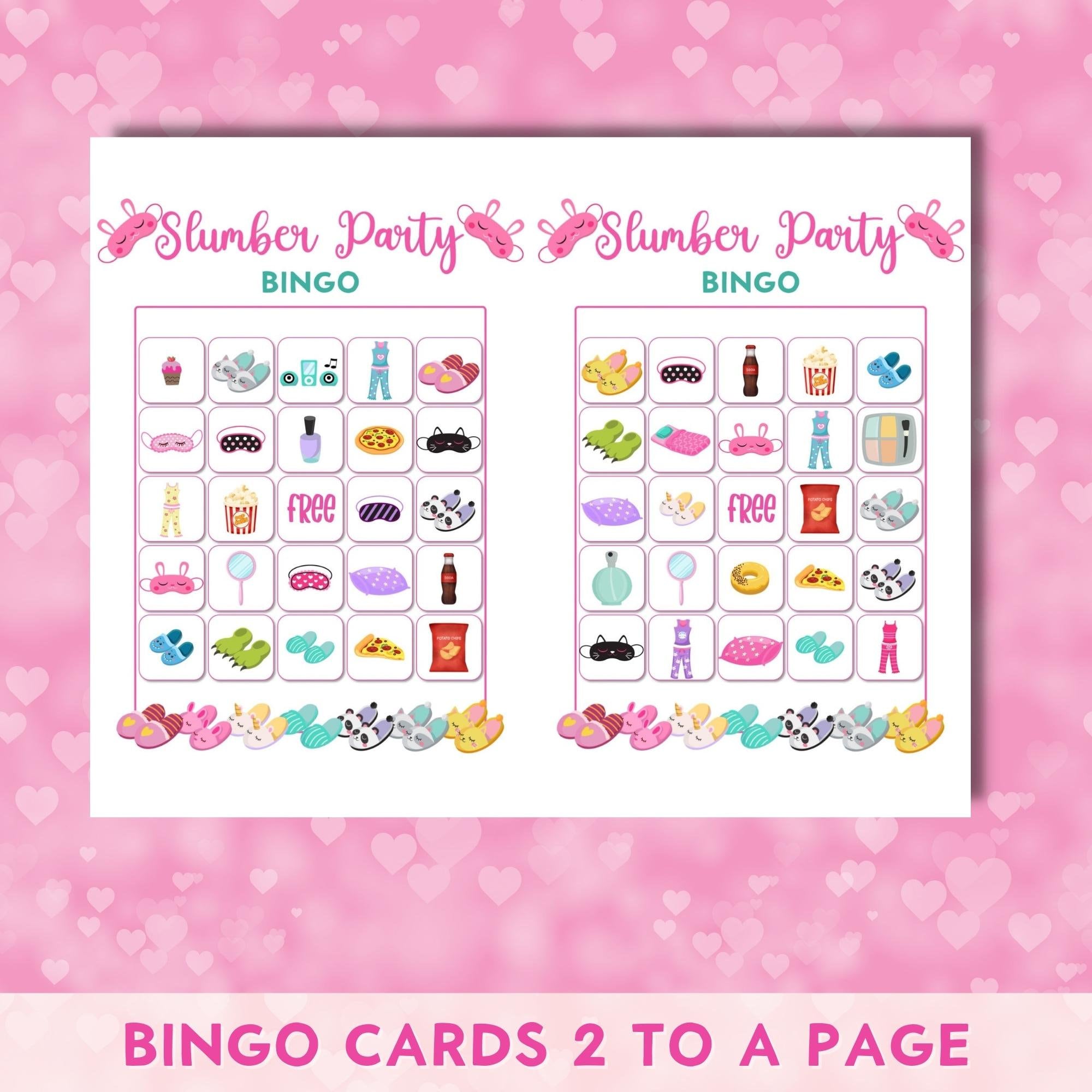 Printable Slumber Party Bingo Game, Sleepover, Pajama Party, Girls ...