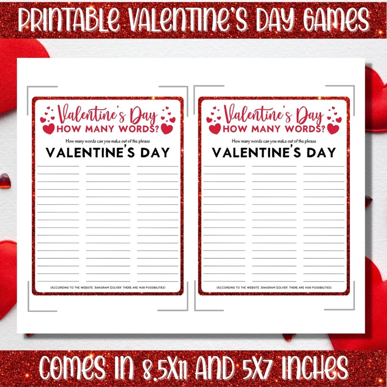 Printable Valentine's Day How Many Words Party Game - Etsy