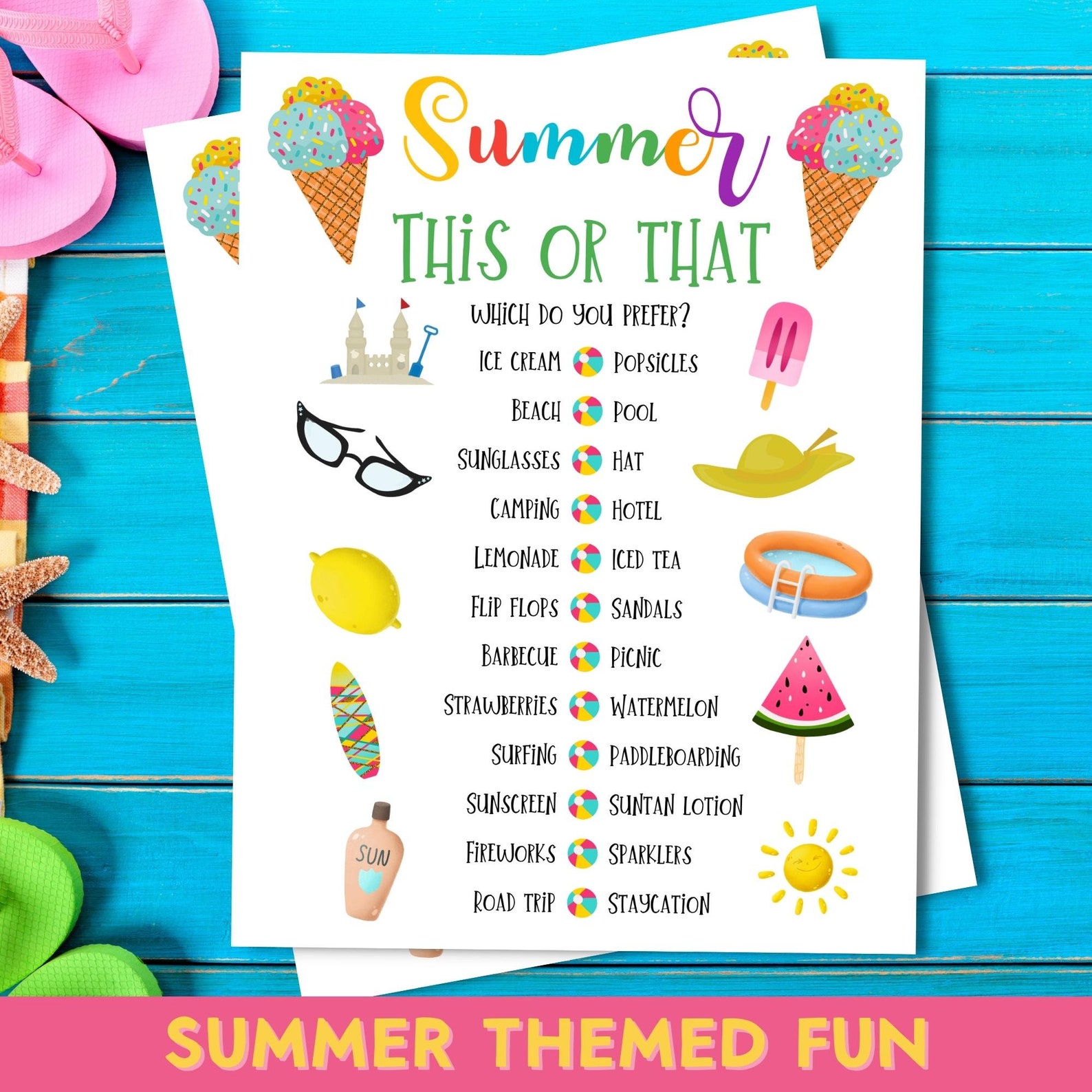 Summer This or That Game Printable Activity Pool Party - Etsy