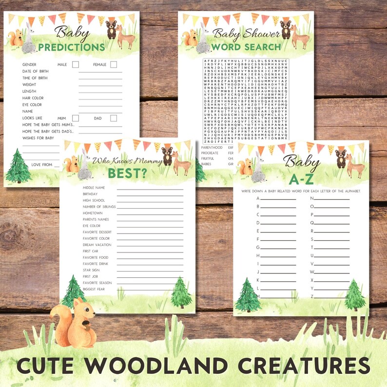 Printable Woodland Animal Theme Baby Shower Party Games 15 - Etsy