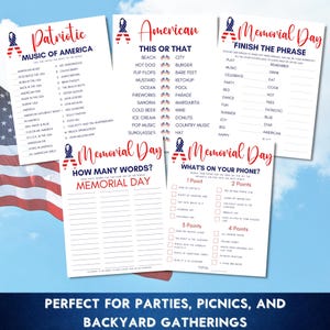 Memorial Day Game Bundle, 20 Printable Patriotic Games, Family Trivia ...