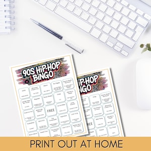 90s Hip Hop Bingo, Music Bingo Fun, 100 Unique Cards, Digital Download ...