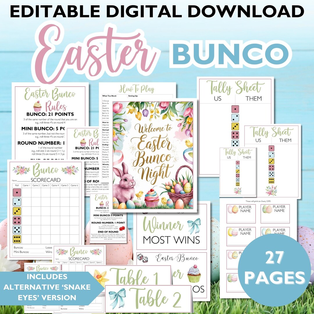 Easter Bunco Score Sheets, Printable Bunco Game, Spring Bunco Party ...