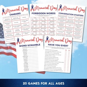Memorial Day Game Bundle, 20 Printable Patriotic Games, Family Trivia ...