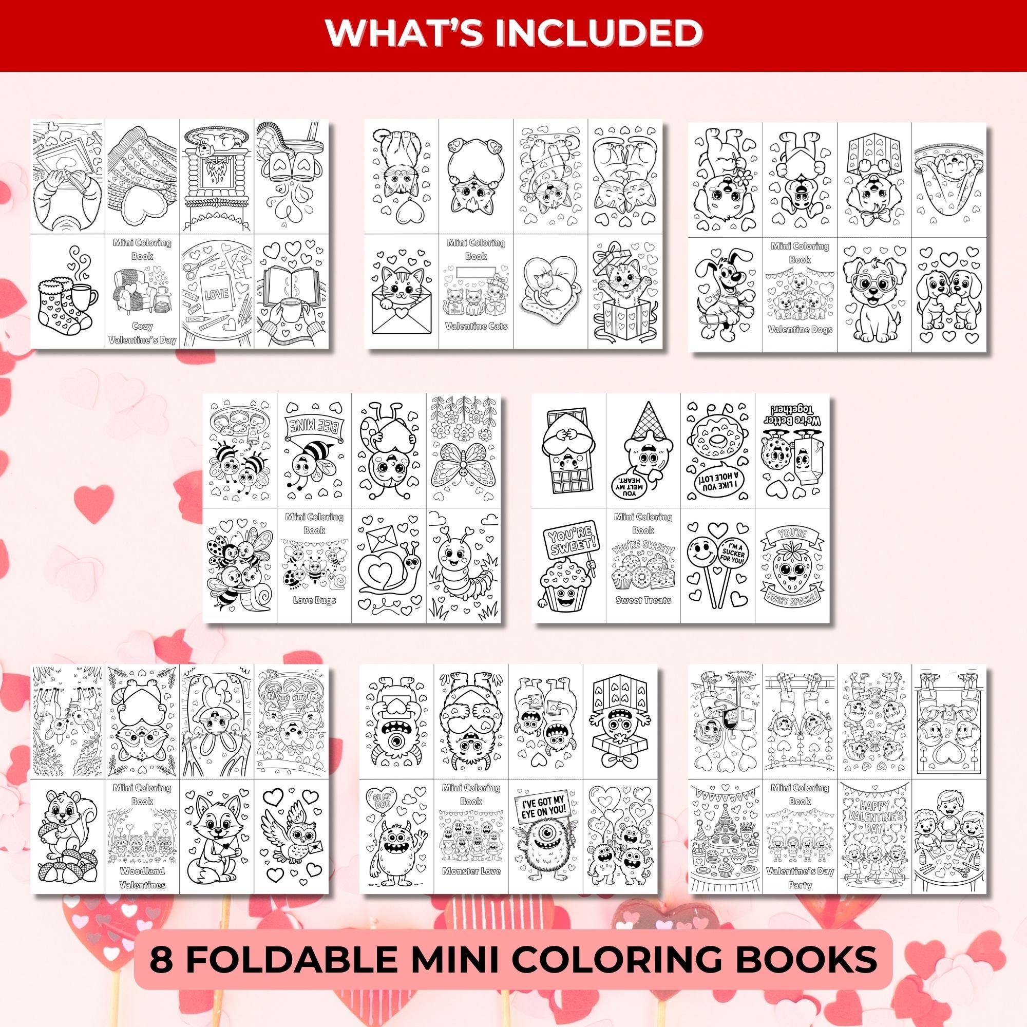 Valentine Mini Coloring Books Printable, Print and Fold Activity for ...