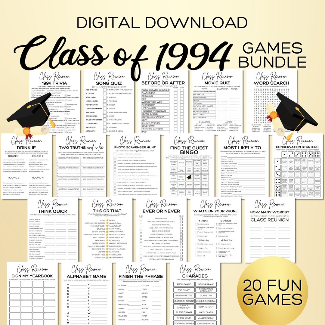 Class of 1994 Reunion Games, Class Reunion Ideas, High School Reunion ...