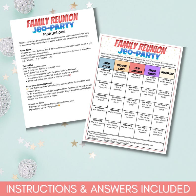 Family Reunion Jeo-party Game – Printable Trivia, Editable Canva, Fun ...