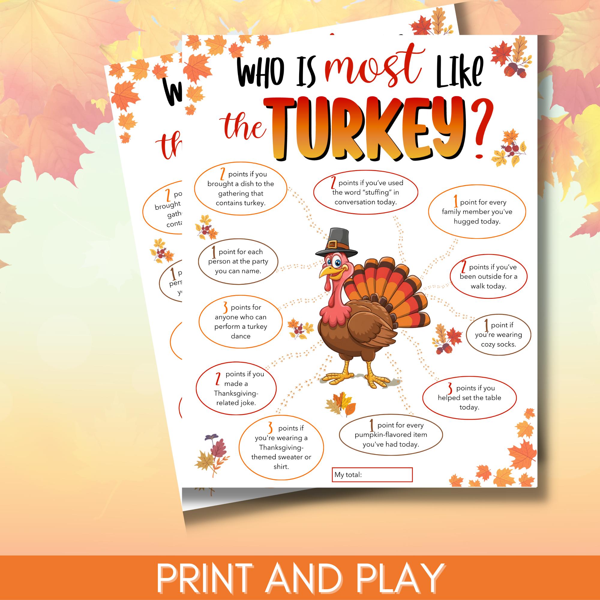 Who is Most Like the Turkey, Fun Thanksgiving Game for Kids & Adults ...