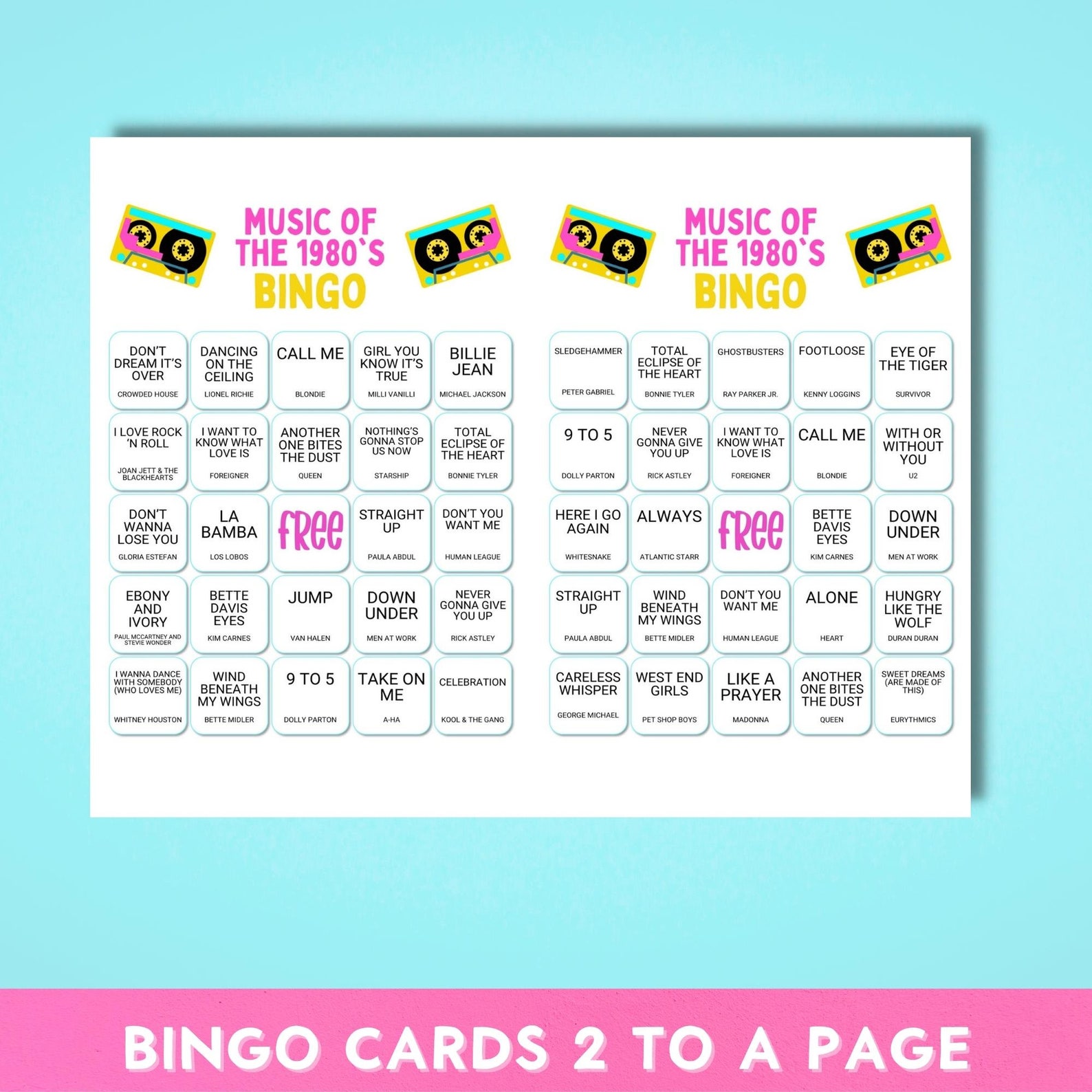 Printable Music of the 1980's Bingo Game 100 Cards - Etsy