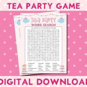 Tea Party Printable Word Search Game, Girls Birthday Party, Afternoon ...