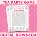 Tea Party Printable Word Search Game, Girls Birthday Party, Afternoon ...