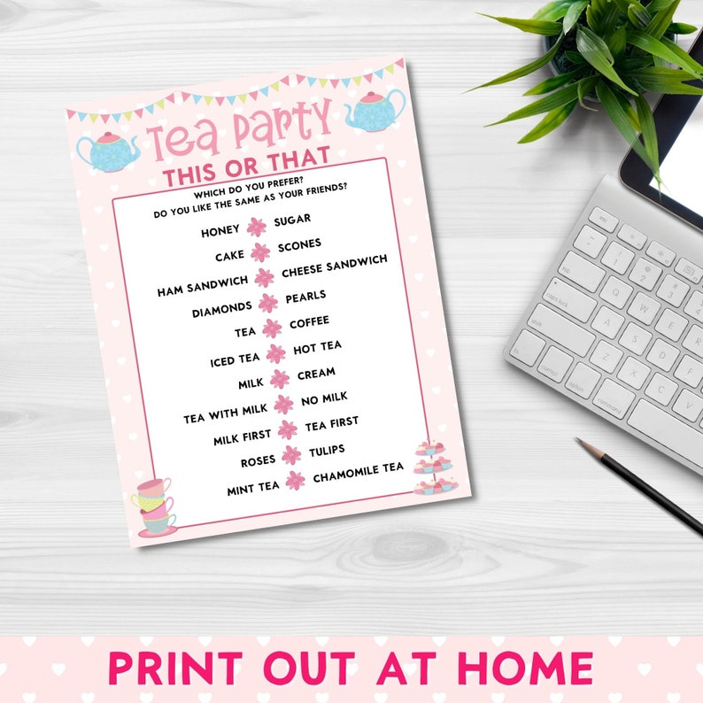 Tea Party Printable This or That Game, Girls Birthday Party, Afternoon ...