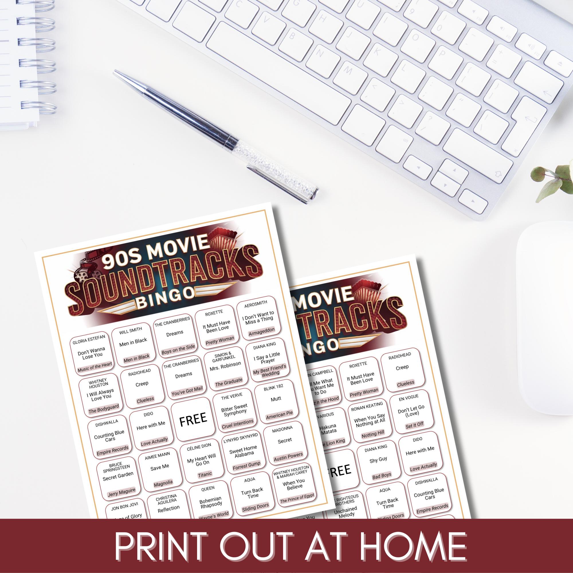 90s Movie Soundtracks Bingo – Printable Music Game With Spotify ...