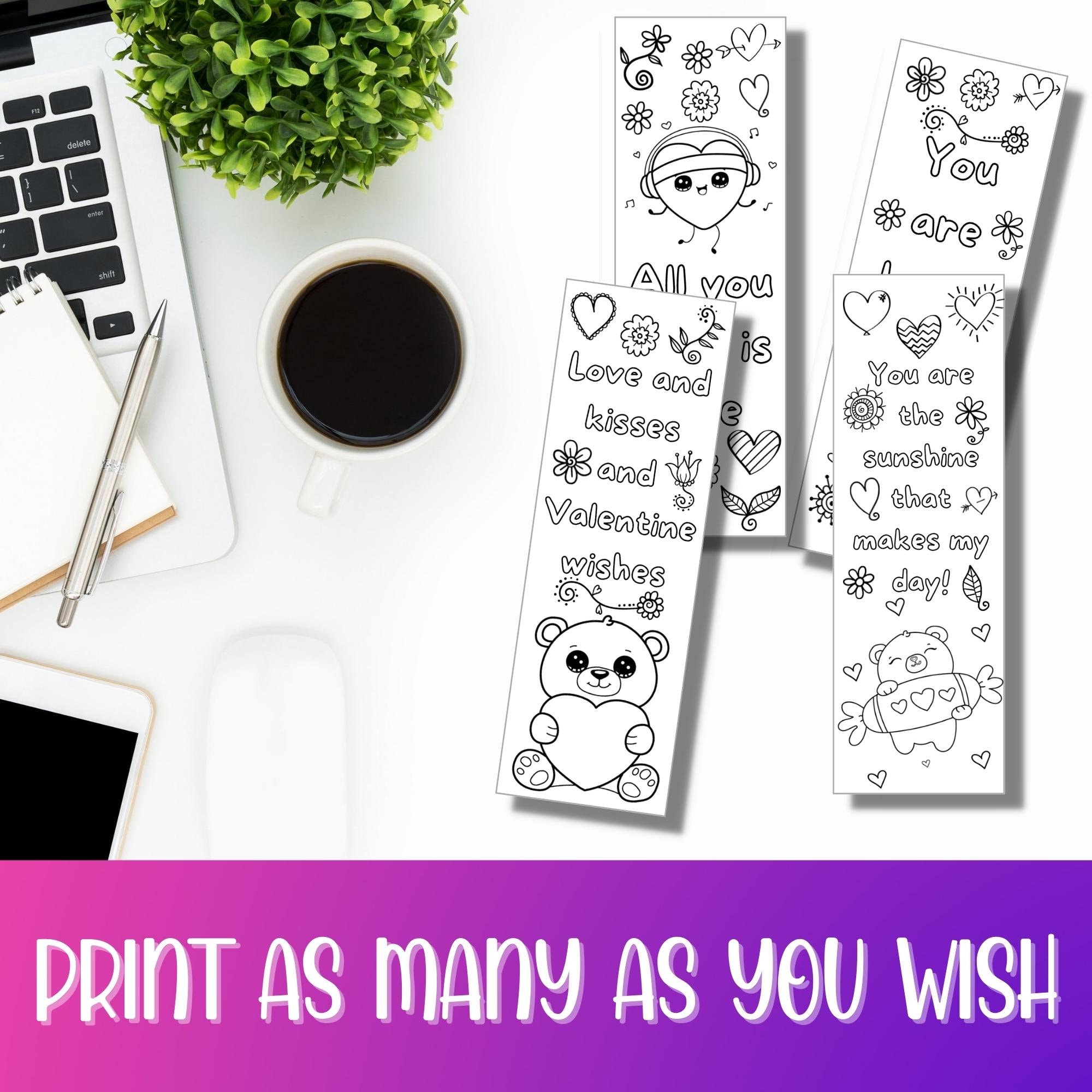 Printable Cute Valentine Coloring Bookmarks for Kids - Etsy