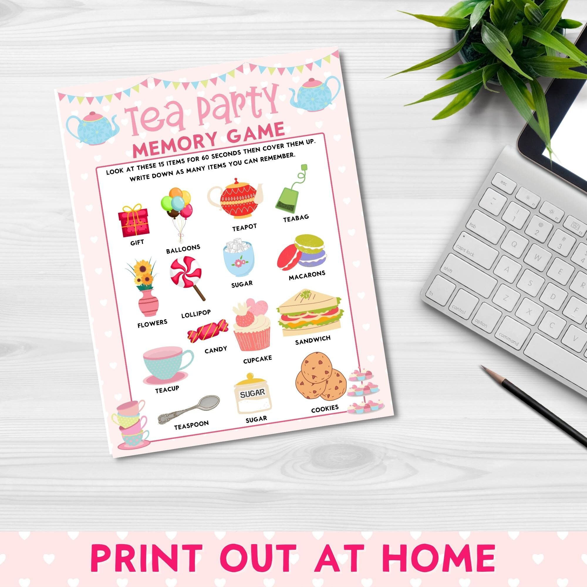 Tea Party Printable Memory Game Girls Birthday Party - Etsy
