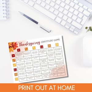 Thanksgiving Gratitude Game, Printable Thanksgiving Dice Game, Fun ...