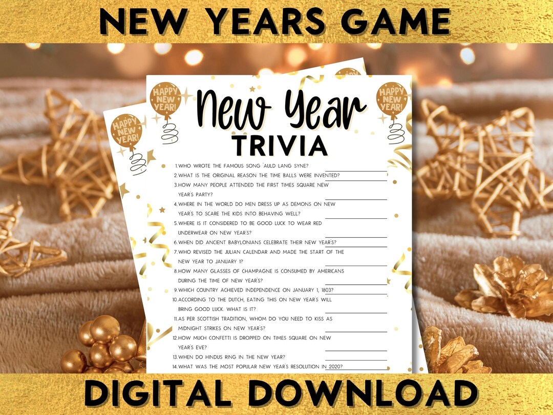 New Year's Eve Party Game, Printable Trivia Quiz Game, Instant Digital ...
