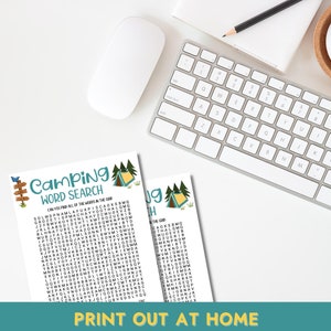Camping Word Search Game, Printable Camping Trip Game, Summer Camp ...