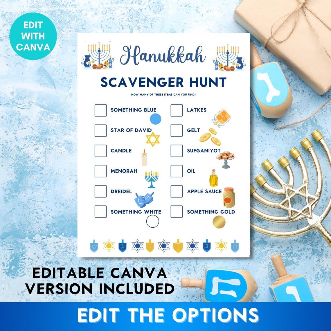 Hanukkah Scavenger Hunt Game, Printable Party Game, Editable Digital ...