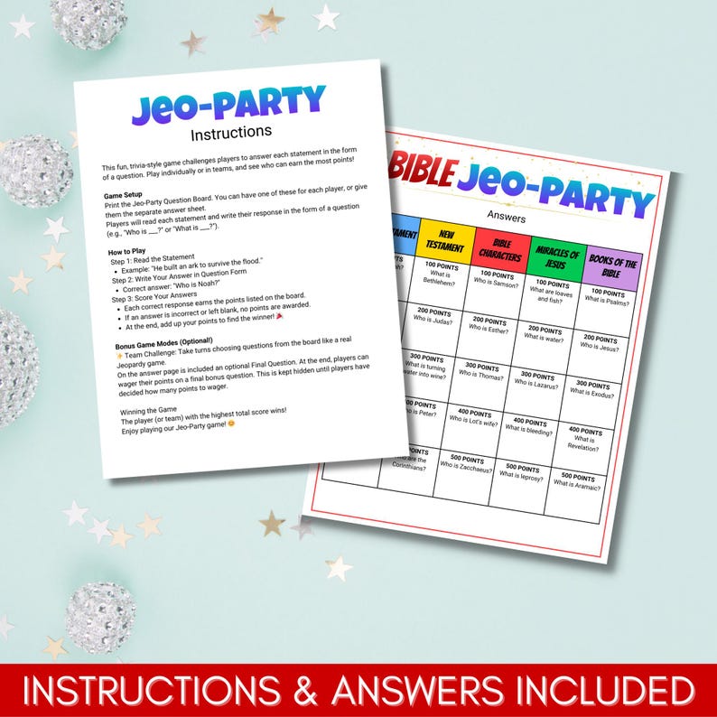 Bible Jeopardy Game, Fun Bible Trivia for Family, Printable Jeopardy ...