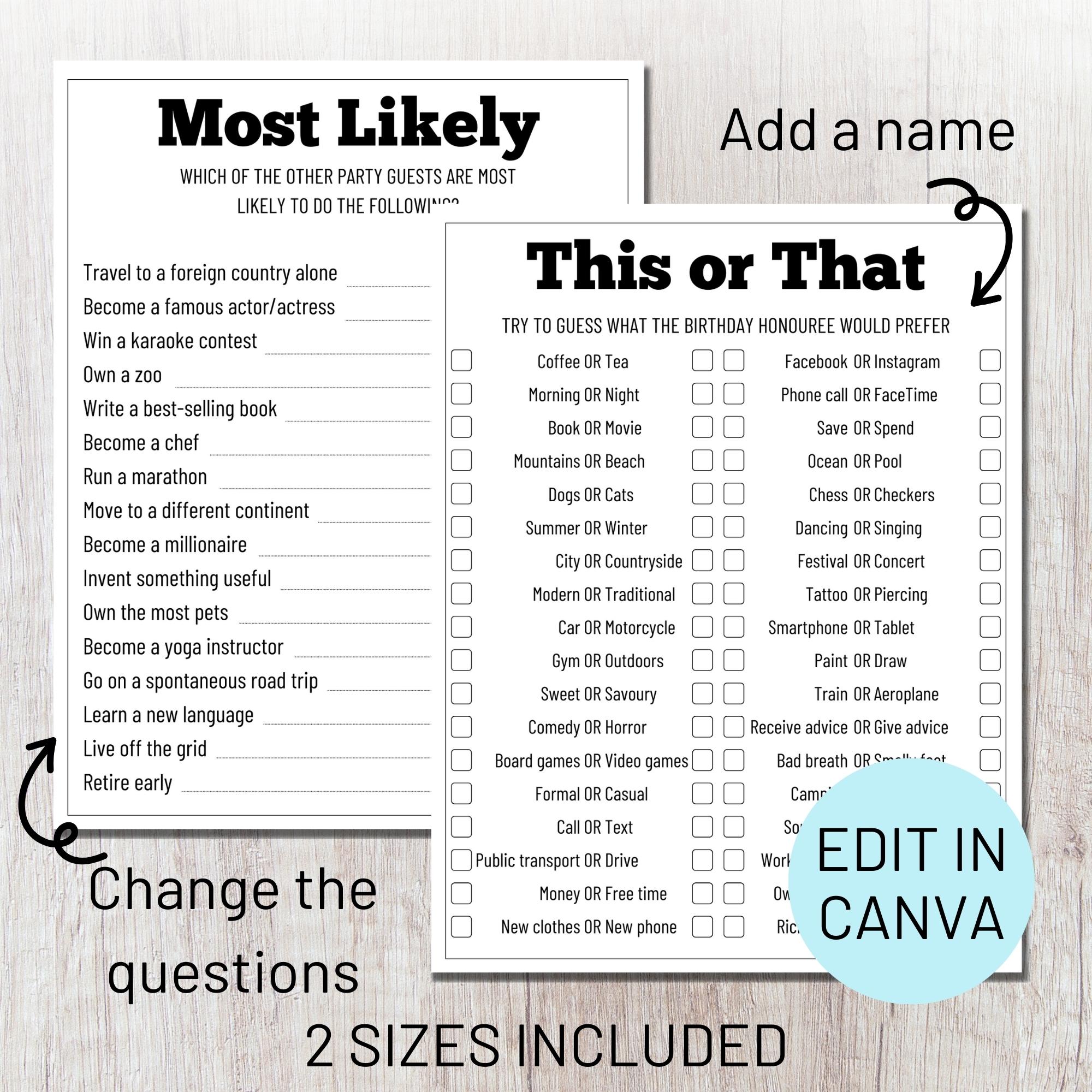 70th Birthday Party Games, Born in 1956 Trivia (digital Download) - Etsy