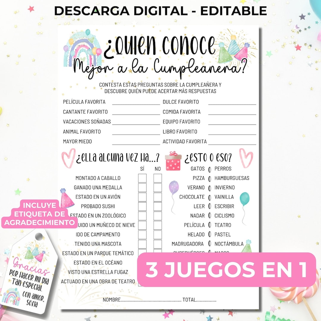 Rainbow Birthday Trivia Game, Printable Party Quiz (editable PDF) - Etsy