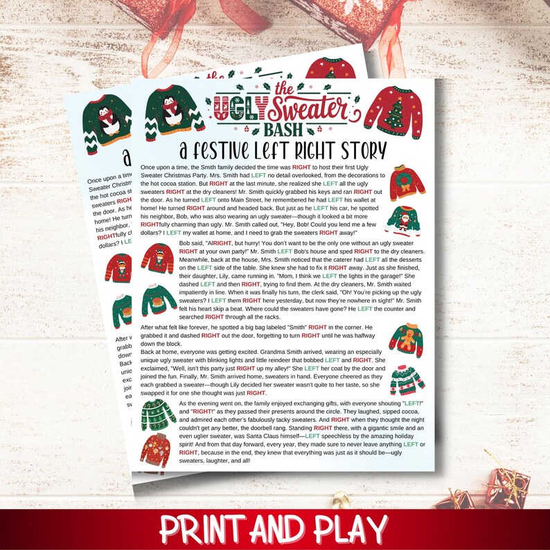Ugly Sweater Party Game, Christmas Left Right Game, Festive Pass the ...