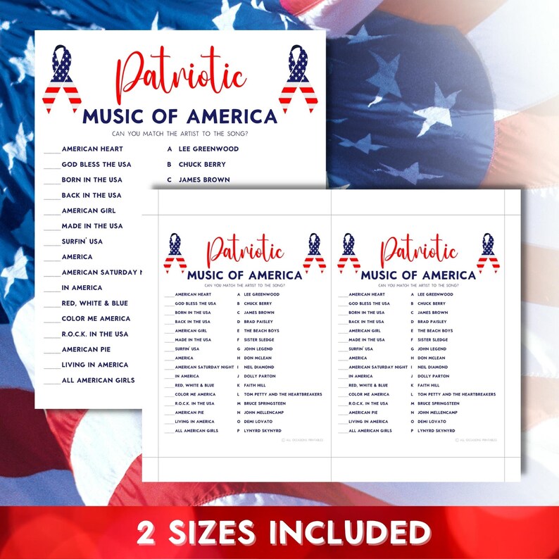 Printable Patriotic Music of America Quiz Game Family Party | Etsy